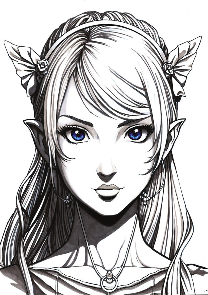 Elf Maiden with Blue Eyes Original Art - A3 - Ben Krefta.com